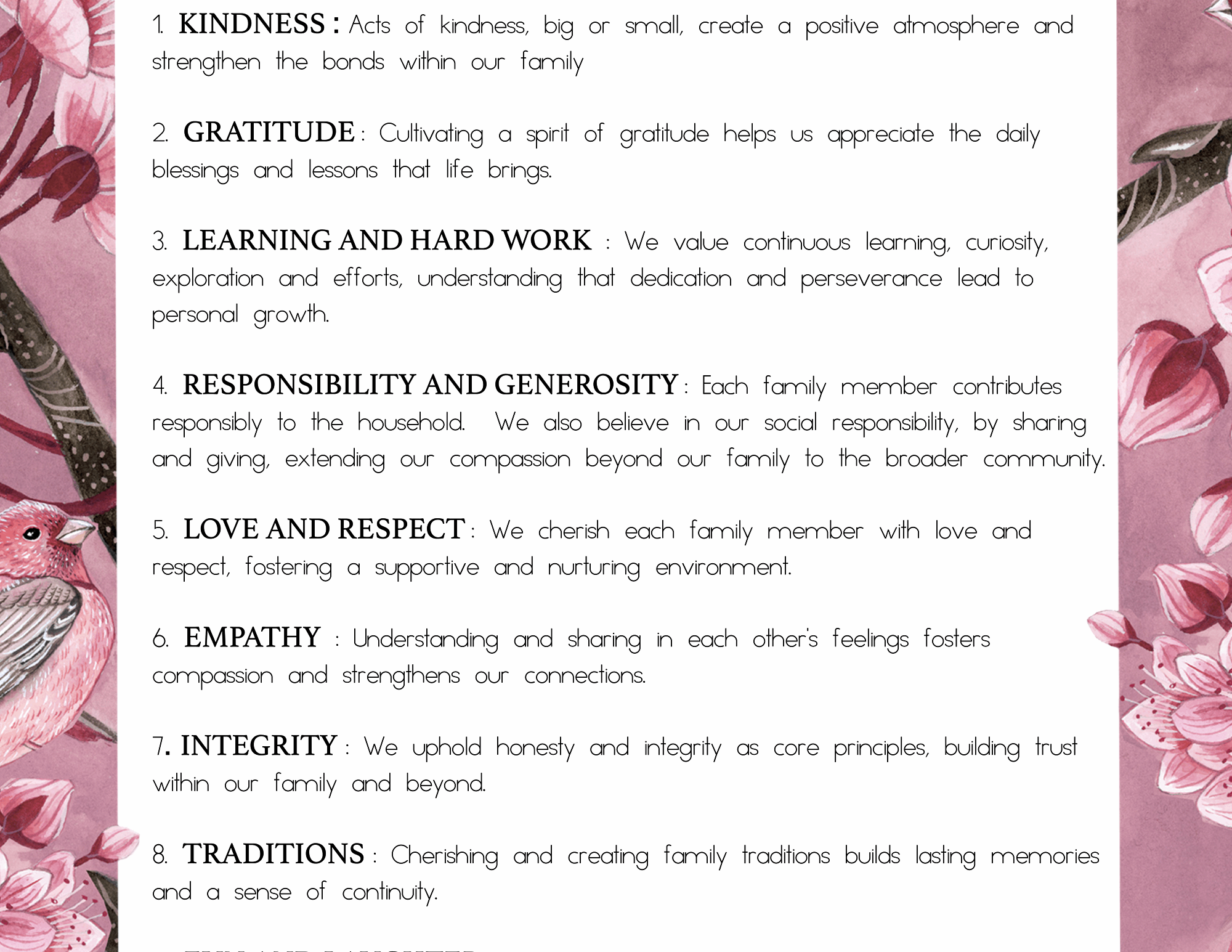 Our Family Values Plum Melody - Mindfulness Poster for Kids & Families ...